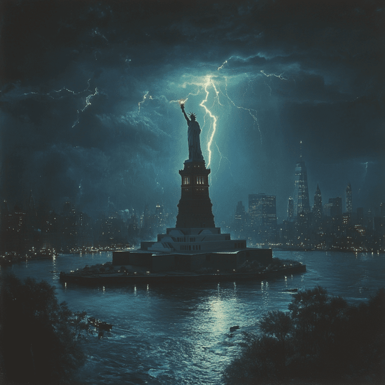 Lightning Strikes The Statue Of Liberty In Stunning Display