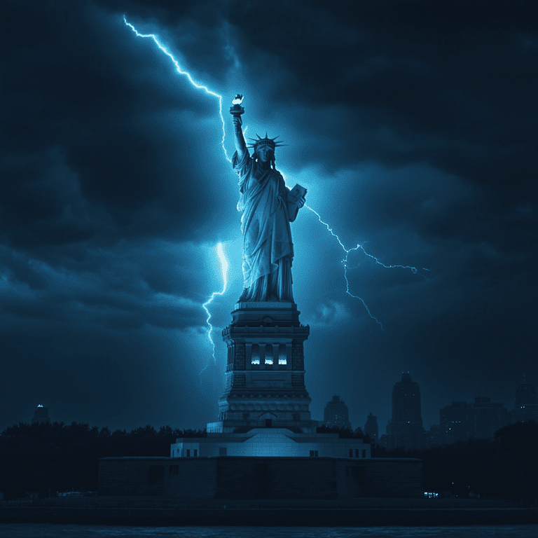 Lightning Strikes The Statue Of Liberty In Stunning Display